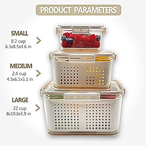OCOSOLO Fridge Vegetable and Fruit Storage Containers - Set of 3 Produce Storage Containers with Lids and Vents - Save containers for storing fresh vegetables, fruit, salads, berries
