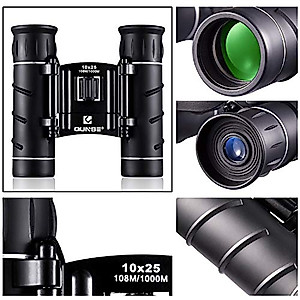 QUNSE Mini Pocket Small Binoculars, 10x25 Bird Watching Compact Folding Binoculars with Waterproof for Adults/Kids/Travelling/Sightseeing/Hunting