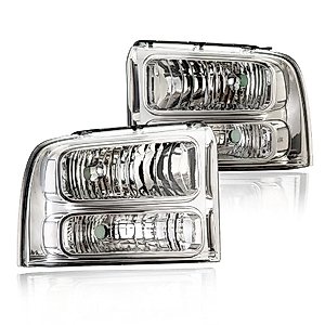 G-PLUS Headlights Assembly, Compatible with Ford F250 F350 Super Duty 2005 2006 2007 Bumper Headlamp, Clear lens Chrome Housing Clear Reflector
