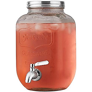 2 Gallon Glass Beverage Dispenser with Metal Spigot - Yorkshire Mason Jar Glassware with Wide Mouth Metal Lid - Great for Sun Tea, Iced Tea, Kombucha Fermenting, Juice, Beer, Wine and Liquor
