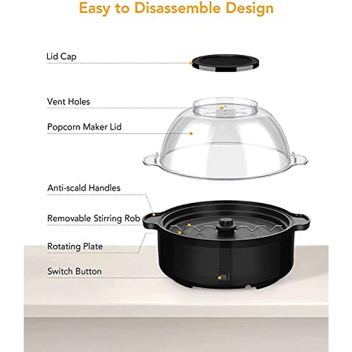 Kitchen Large Microwave Popcorn Maker, Hot-oil Popcorn Popper Maker with Nonstick Plate & Stirring Rod, Large Lid for Serving Bowl and Two Measuring Spoons, 16-Cup for Home Christmas Party Kids,Red