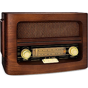ClearClick Classic Vintage Retro Style AM/FM Radio with Bluetooth, Aux-in, & USB - Handmade Wooden Exterior Dark Brown