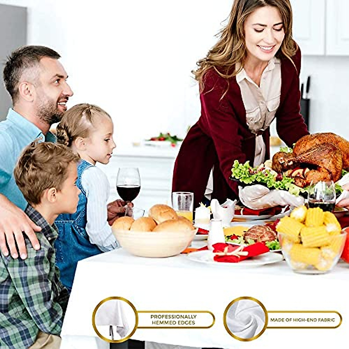 Classic White Tablecloth 90x132 - White Table Clothes for 6 Foot Rectangle Tables, Stain and Wrinkle Resistant Washable Fabric [2 Pack]