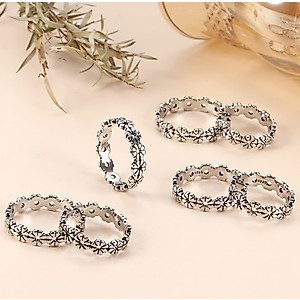 Diamday 925 Sterling Silver Ring Retro Daisy Rings for Women Daisy Flower Hawaiian Ring High Polish Flower Rings Comfort Fit Flower Stacking Band Ring Dreamland Jewellery Size 9