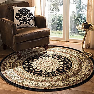 SAFAVIEH Lyndhurst Collection 8' Round Black/Ivory LNH213A Traditional Oriental Non-Shedding Dining Room Entryway Foyer Living Room Bedroom Area Rug