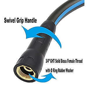 EADUTY Hybrid Lead In Garden Hose 5/8 IN. x 6 FT, Heavy Duty, Lightweight, Flexible with Swivel Grip Handle and Solid Brass Fittings, Gray+Blue