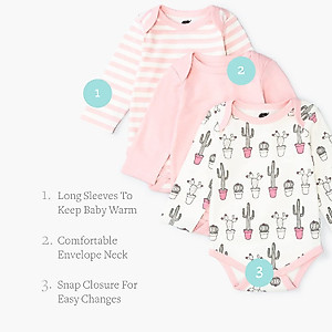 MONICA + ANDY 3 Pack Long Sleeve Baby Bodysuit Bundle - Unisex Boys & Girls GOTS Certified Organic Cotton Infant Snapsuit - Snap Up Sleep & Play Shirts (12-18 Months, Navy)