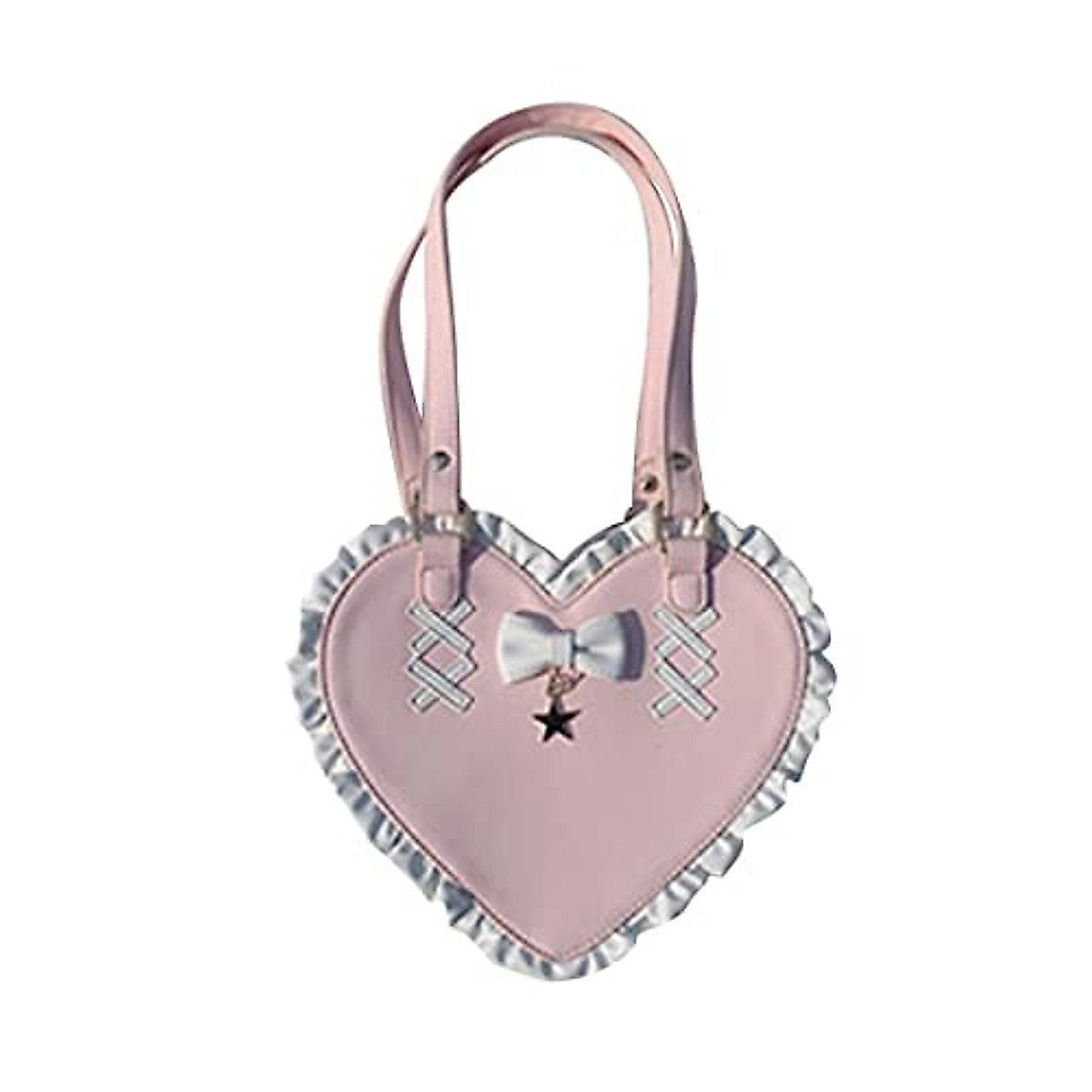 Kawaii Bowknot Heart Shaped Purses Cute Handbags Women Lolita Stitching Color Shoulder Bags (Pink)