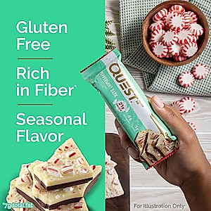 Quest Nutrition Peppermint Bark Protein Bar, 21g Protein, 4g Net Carb, 1g Sugar, Gluten Free, 12 Count