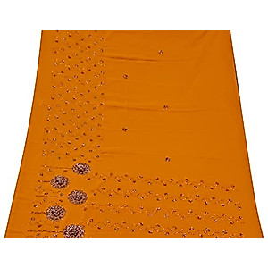 Peegli Indian Vintage Orange Georgette DIY Fabric Traditional Dress Material Sequins Textile