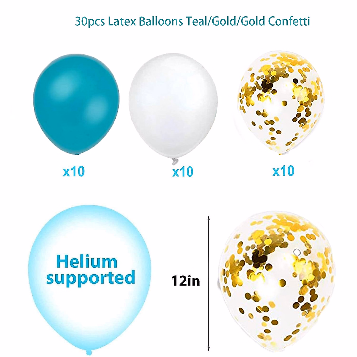 Teal Gold White Balloons Teal Gold Birthday Party Decorations Women 30pcs Balloons Teal Gold Bridal Shower Decorations/Turquoise Gold Wedding Teal White Balloons