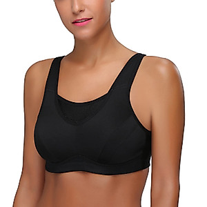 Wingslove Women's Full Coverage High Impact Wirefree Workout Non Padded Sports Bra Bounce Control (Black,36DDD)