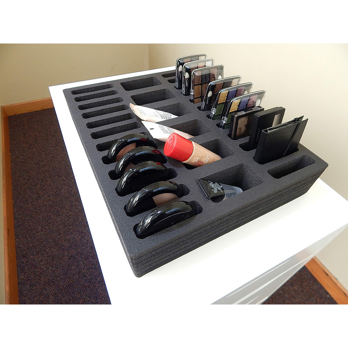 Polar Whale Compact Drawer Organizer Compatible with IKEA Alex Tray Washable Waterproof Insert for Home Bathroom Bedroom Office 11.5 x 14.5 x 2 Inches 30 Compartments Black