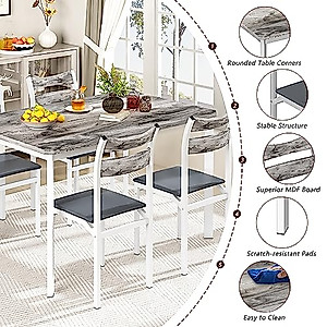 Recaceik Dining Table Set for 4, Modern Dining Room Table Set with 4 Upholstered Chairs, Rectangular Kitchen Table and Chairs Set, 5-Piece Dining Set for Dining Room, Dinette, Breakfast Nook, Grey