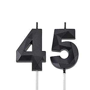 2 inch Black 45 & 54 Birthday Candles, 3D Diamond Number 45th & 54th Cake Topper for Men Women Birthday Party Decorations Theme Party