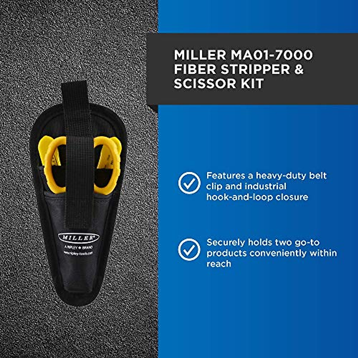 Miller MA01-7000 Kit, FO 103-T-250-J 3-Hole Fiber Optic Cable Stripping Tool and KS-1 Kevlar Scissors, Easily Portable Tool Set with Belt Clip Pouch for Professionals