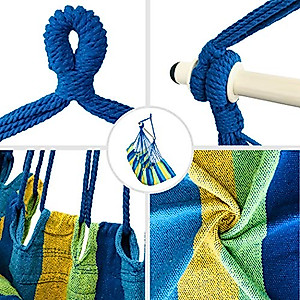 Highwild Hammock Chair Hanging Rope Swing - Max 500 Lbs - Steel Spreader Bar with Anti-Slip Rings - for Any Indoor or Outdoor Spaces (Blue Striped)