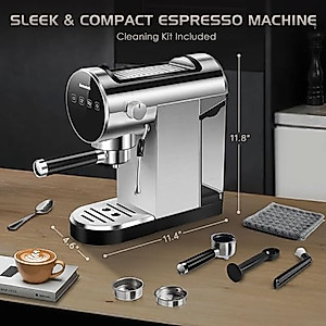 Seeutek Espresso Machine, 20 BAR Espresso Maker with Milk Frother Steam Wand, Compact Espresso Coffee Machine with Digital Touch Panel, 1350W, Cappuccino/Latte Machine for Home and Office
