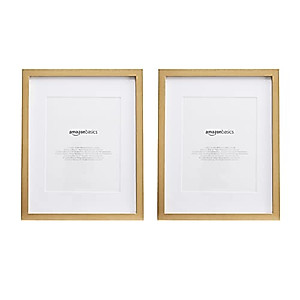 Amazon Basics Rectangular Photo Picture Frame, 11" x 14" or 8" x 10" with mat, Pack of 2, Gold, 12.28 x 15.18 inches