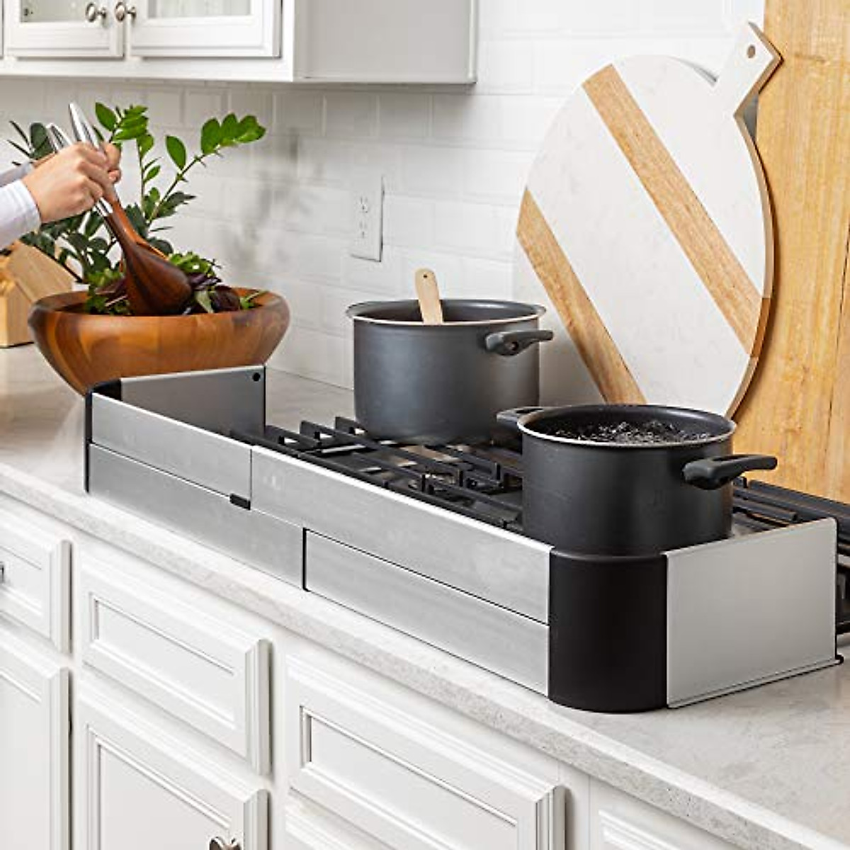 Qdos Safety Adhesive Aluminum Stove Guard - Complements Modern Kitchen Designs - Fits Cooktops & Most Freestanding Stoves - Protects from Front & Sides - Easy to Install - Quick Removal for Cleaning