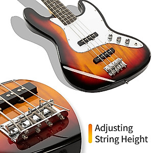 Ktaxon Electric Bass Guitar, Full-Size 4 Strings Beginner & Professional Guitar Kit, Basswood Electric Guitars with Bag, Shoulder Strap, Wrench Tool (Brown Sunburst)