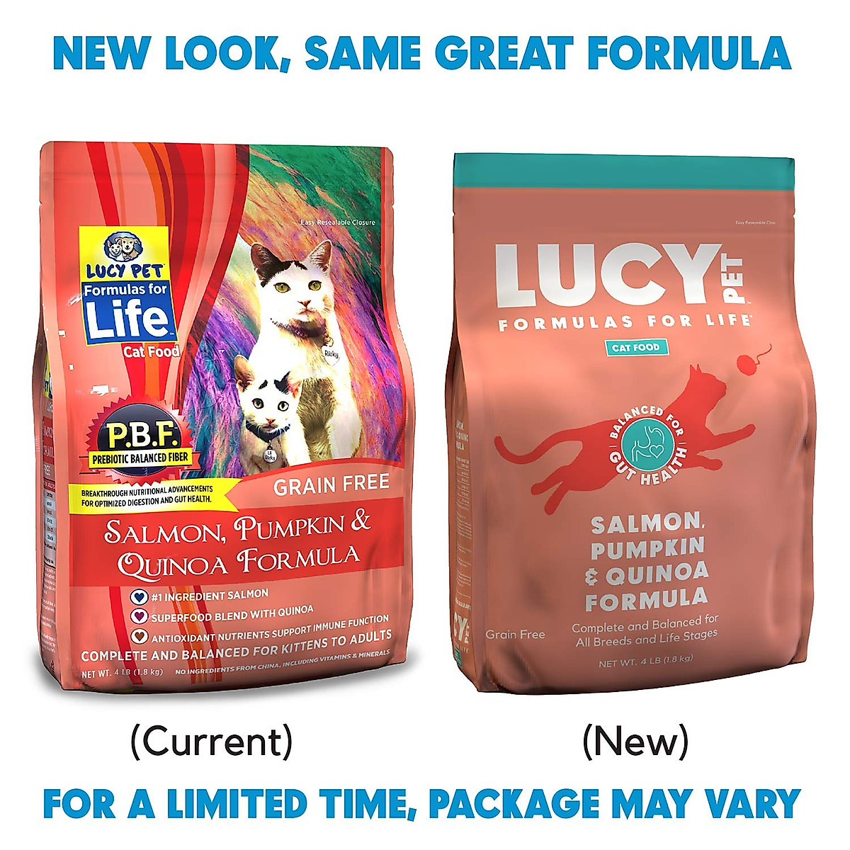 Lucy Pet Products Formulas for Life - Sensitive Stomach & Skin Dry Cat Food, All Breeds & Life Stages - Salmon, Pumpkin, & Quinoa, 4 LB Bag