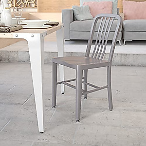 EMMA + OLIVER Commercial Grade Silver Metal Indoor-Outdoor Chair