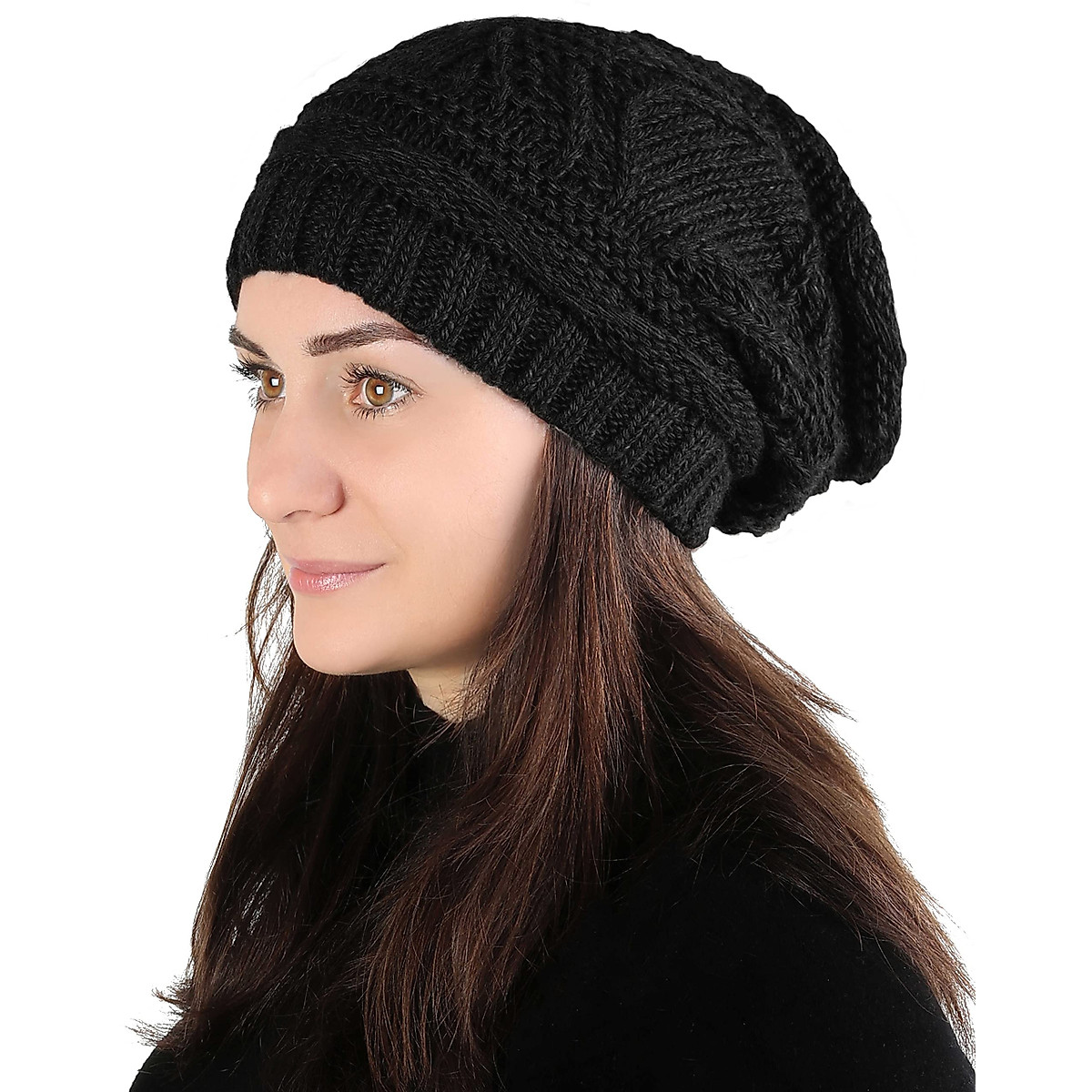 Lilax Knit Slouchy Oversized Soft Warm Winter Beanie Hat Black