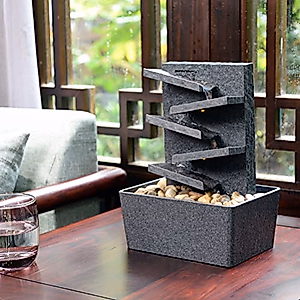 Kalona Indoor Relaxation Tabletop Fountain with Reflective Lighting and River Rocks Meditation Ladder Water Fountain Peaceful Fountains Home/Office Decor(K18036G)