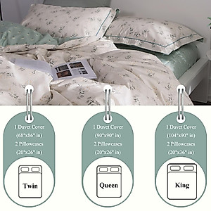 VClife Soft Cotton Queen Duvet Cover Breathable Beige Sage Green White Floral Bedding Duvet Cover for Girl Skin-Friendly Bedding Duvet Cover with Zipper Closure - 1 Duvet Cover and 2 Pillowcases