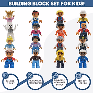 Kids Toys People Figures for Kids - Preschool Toys Building Blocks People Set for Kids - Compatible with Major Brands Building Blocks for Toddlers 1-6 - STEM Building Toys - (16 Toy Figures People)