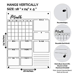 GenericJINCHENG Acrylic Calendar - Acrylic Calendar for Wall - Reusable Dry Erase Calendar for Wall - Clear Acrylic Wall Calendar - 18x24 inch - Monthly and Weekly Planner