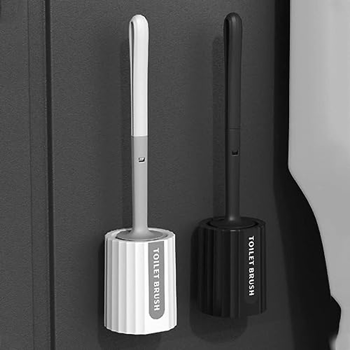 Silicone Toilet Brush Wall Mounted Floor Toilet Bowl Brush Plastic Long Handle Toilet Cleaner Brush and Holder Set