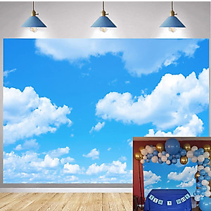 WR Blue Sky White Cloud Backdrop Sky Cloud Photography Background Kids Birthday Baby Shower Wedding Party Decoration Studio Props 7x5FT