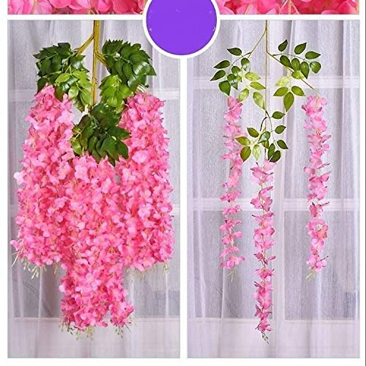 Romase 24 Pack 45 inch Artificial Yellow Wisteria Vine Ratta Fake Bushy Flower String Silk Garland Long Hanging for Wedding Party Home Garden Outdoor Greenery Office Wall Decoration