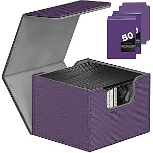 Scimi Commander high-quality leather Deck Box, designed specifically for Magic: The Gathering (MTG) and Trading Card Game (TCG) enthusiasts, hold over 100 sleeved cards (Purple)