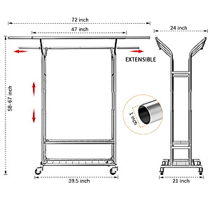 Heavy Duty Clothing Racks For Hanging Clothes, 600lbs Load Capacity Rolling Clothing Rack with Wheels, Double Rail Clothing Garment Racks, Adjustable Rack for Clothes