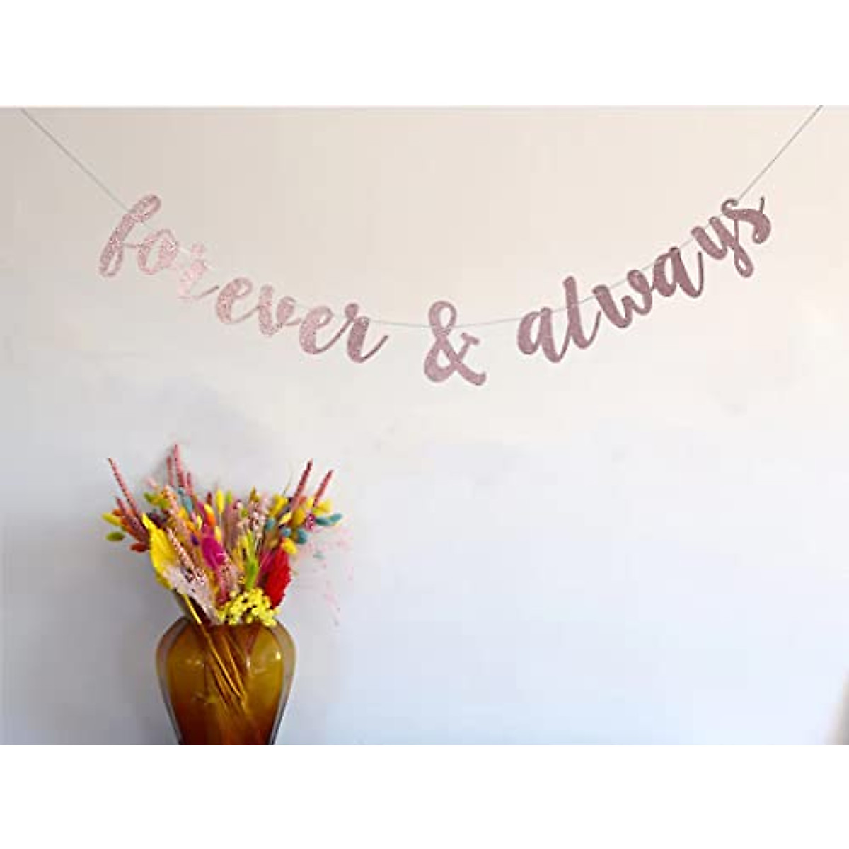 Rose Gold Glitter Forever & Always Banner Sign for Valentine's Day Wedding Engagement Bridal Shower Birthday Party Anniversary Celebrate Banner Decorations Photography Props Decor