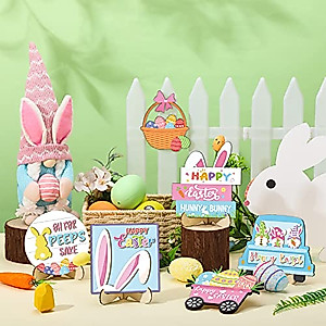 13 Pcs Easter Tiered Tray Decor Set Happy Easter Wooden Sign Gnome Plush Easter Egg Bunny Table Decor for Rustic Farmhouse Home Spring Easter Decorations