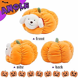 Hopearl Halloween Puppy Pumpkin Cave Sufffed Animal 2 in 1 Playset Pet with Pumpkin House Plush Toy Pillow with Separable Dog Gift for Kids, 9.5''