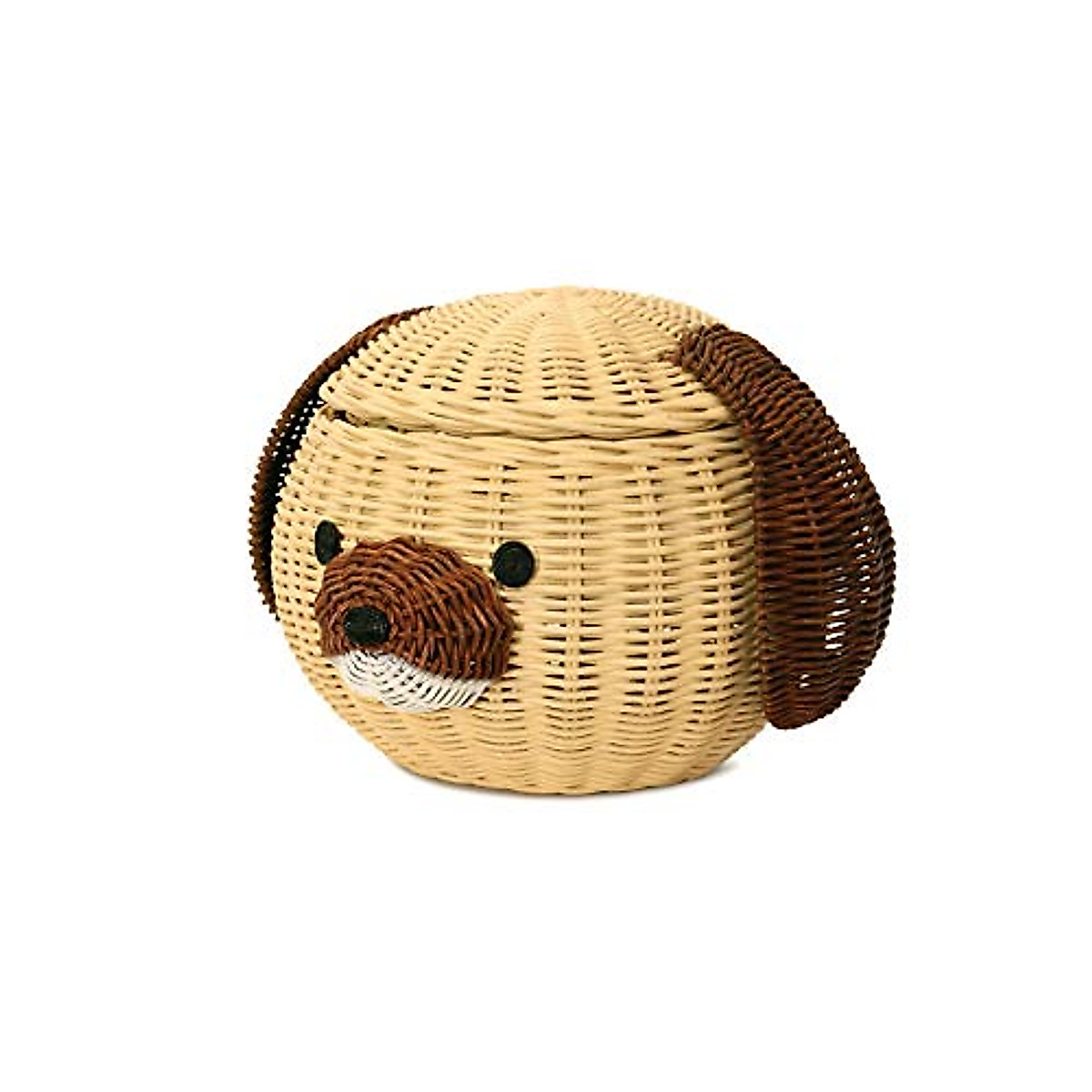 G6 COLLECTION Dog Rattan Storage Basket with Lid Decorative Bin Home Decor Hand Woven Shelf Organizer Cute Handmade Handcrafted Gift Art Decoration Artwork Wicker Puppy (Dog Head)