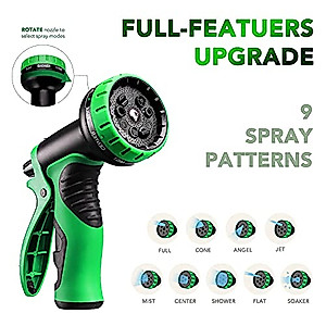 WOHOUS Expandable Garden Hose 100ft - 9 Function Spray Nozzle and 4-Layer Latex Core with 3/4" Solid Brass Fittings, Anti-Leakage Retractable Garden Hose (100 FT- Green)
