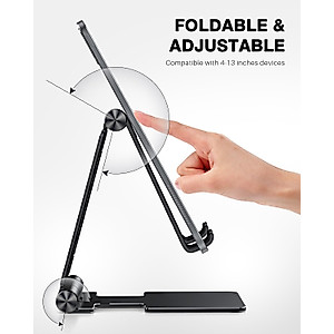Anozer Tablet Stand,Adjustable Tablet Holder for Desk,Foldable Aluminium for iPad Stand Dock Holder for iPad Air 5/4/Mini 6/Mini 5/10.2/Pro 12.9/Pro 11,Portable Monitor,Surface (4-13 inch)-Black