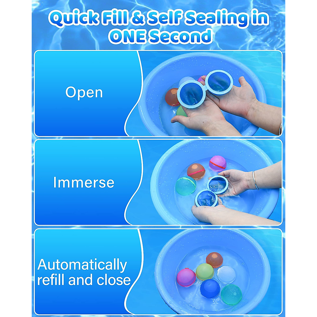 SOPPYCID Water Balloons Reusable, Summer Water Balls for Boys and Girls, Easy to Fill, Fun For Kids Ages 3-12, Water Splash Ball Pool Beach toys for Water Balloon Fights, Bath time, Pool-4Pack