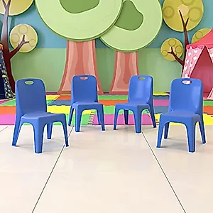 EMMA + OLIVER 4 Pack Blue Plastic Stack School Chair with Carrying Handle and 11" Seat Height