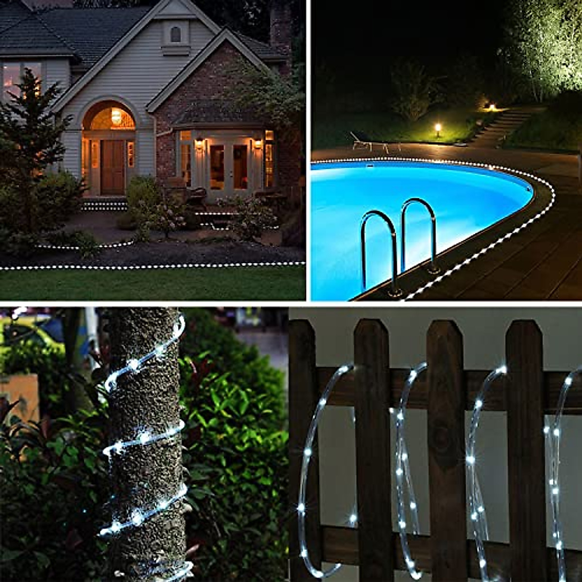 Solar Rope Light 33FT 100L IP65 Waterproof Outdoor LED Copper Fairy String Tube Lights for Party Garden Yard Home Wedding Christmas Halloween Holiday Decoration Lighting(Cool White)