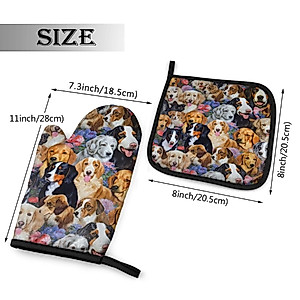 Dujiea Home Kitchen Oven Mitts and Potholders Set, Dogs Garden Puppies Heat Resistant Waterproof Non Slip BBQ Gloves Hot Pad Set for Baking Cooking Grilling