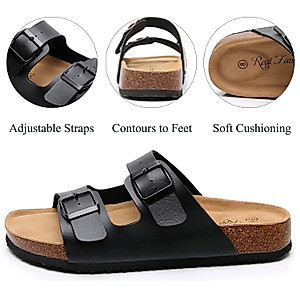 Real Fancy Men's Cork Footbed Sandals with Two Adjustable Buckle Straps - Slip on Summer Slide Sandals for men, Arch Support (Size 7)
