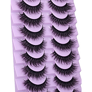 wiwoseo Fluffy Mink Lashes Extension Strip Eyelashes Fairy Thick Volume Eyelashes Cat Eyes Lashes 16MM Natural Wispy Fluffy Faux Mink Lashes 10 Pairs False Eyelashes