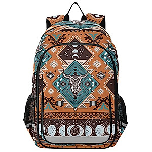 ALAZA Indian Tribal Aztec Geometric Skulls Backpack Bookbag Laptop Notebook Bag Casual Travel Trip Daypack for Women Men Fits 15.6 Laptop